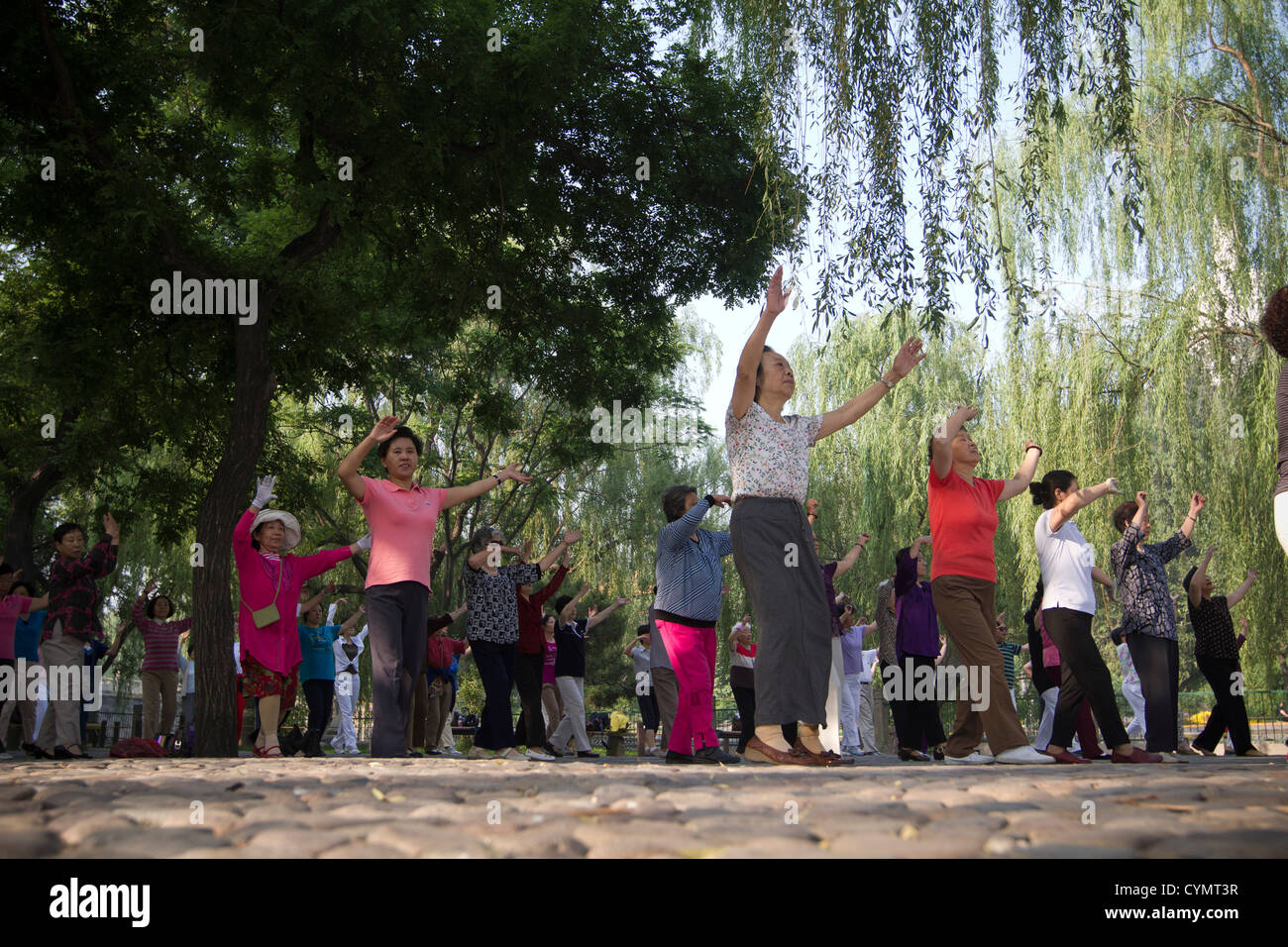 Women taking part in morning exercises in Beihai Park, Beijing, China ...