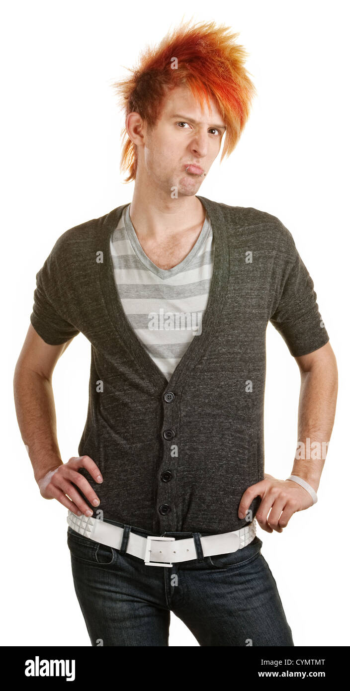 Pouting male Caucasian teenager with hands on hips Stock Photo - Alamy