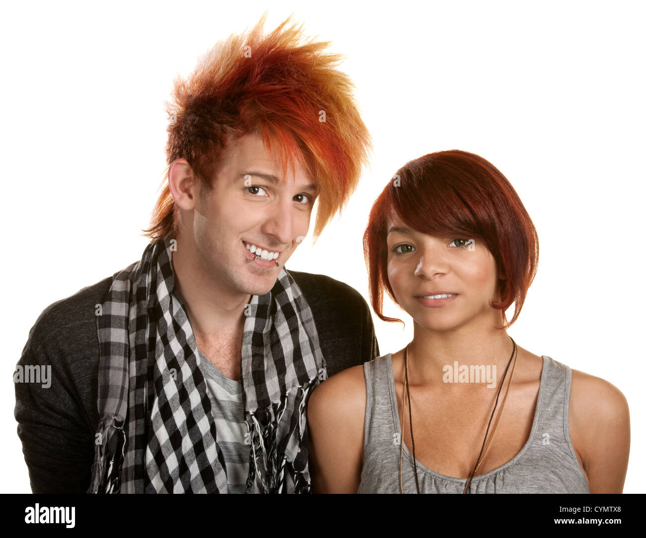 Happy punk rock couple over white background Stock Photo - Alamy