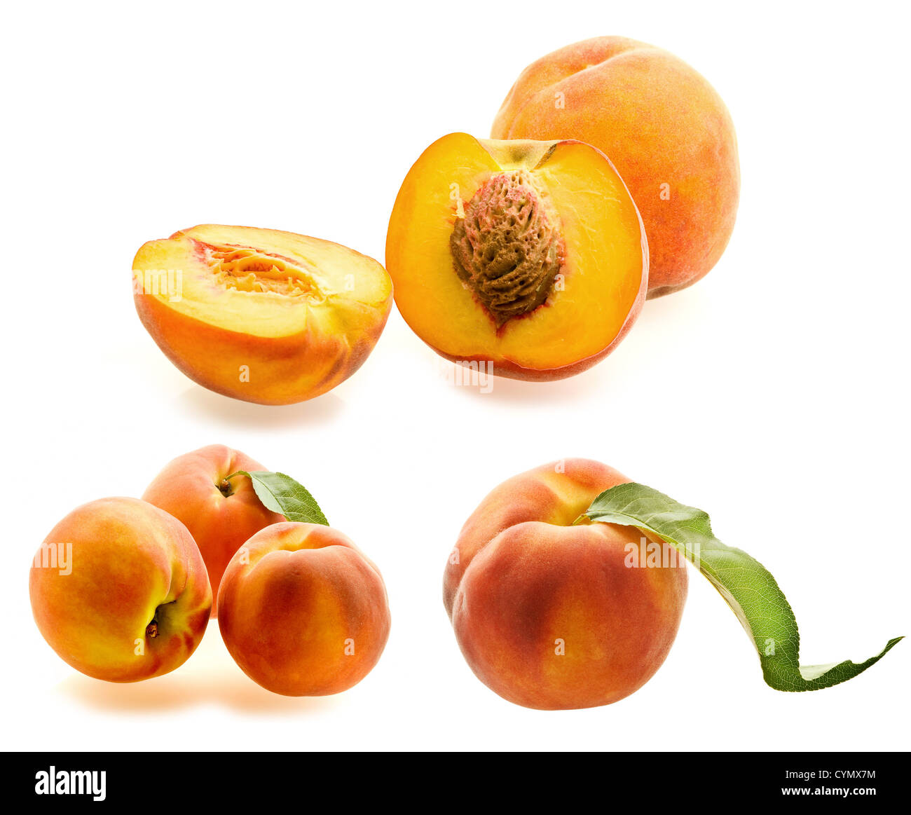 set of fresh ripe peaches over white background Stock Photo - Alamy