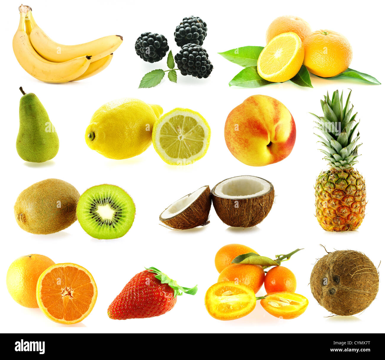 set of frash ripe different fruits over white background Stock Photo ...