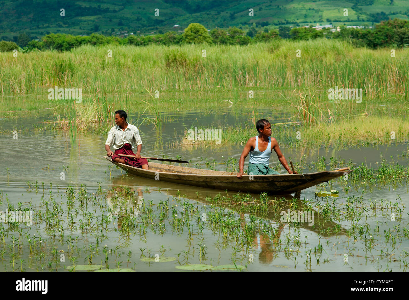 Marn working at a lake nearby Nyaungshwe Stock Photo - Alamy