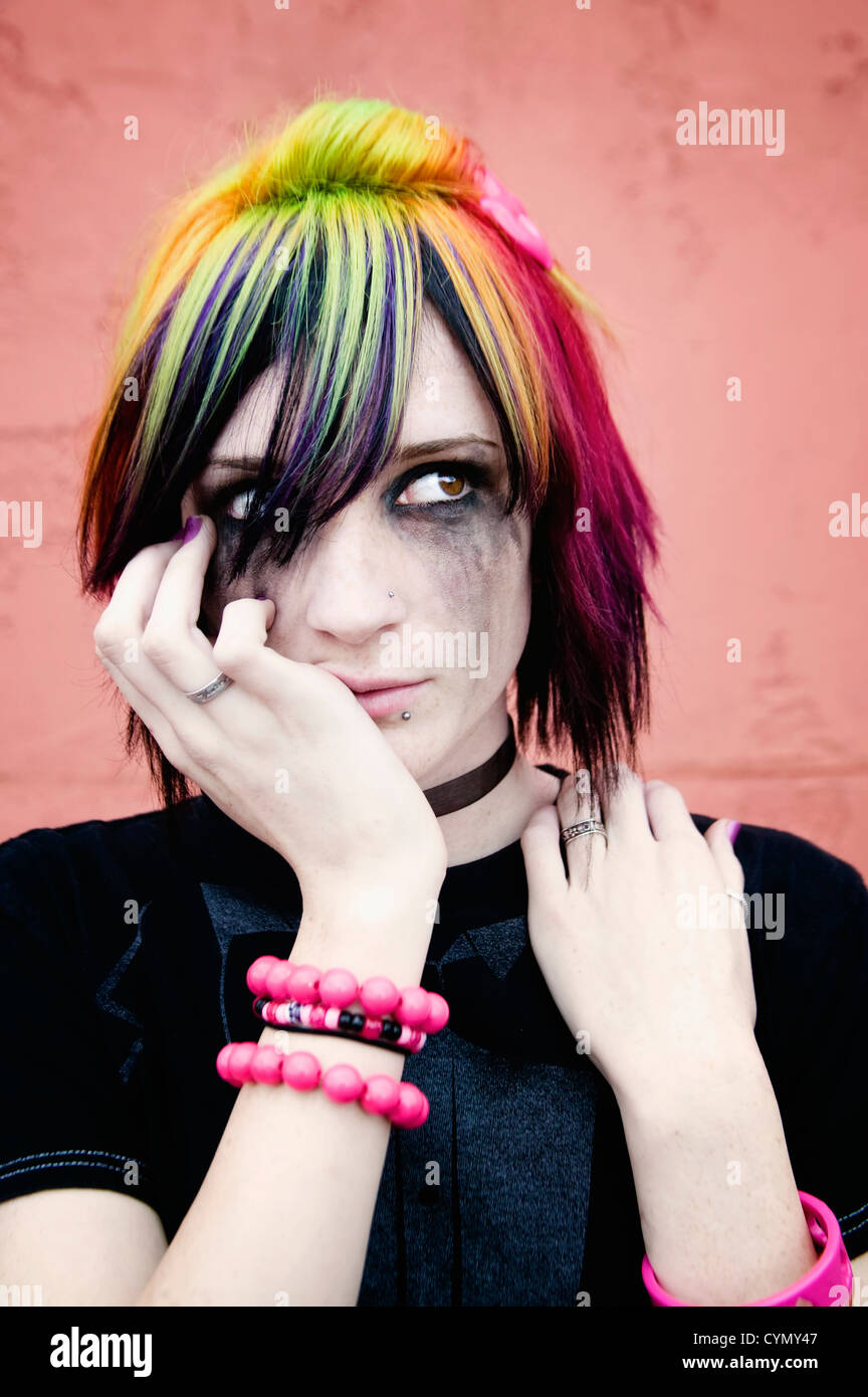 Sad Alternative Girl with a Runny Makeup Stock Photo - Alamy