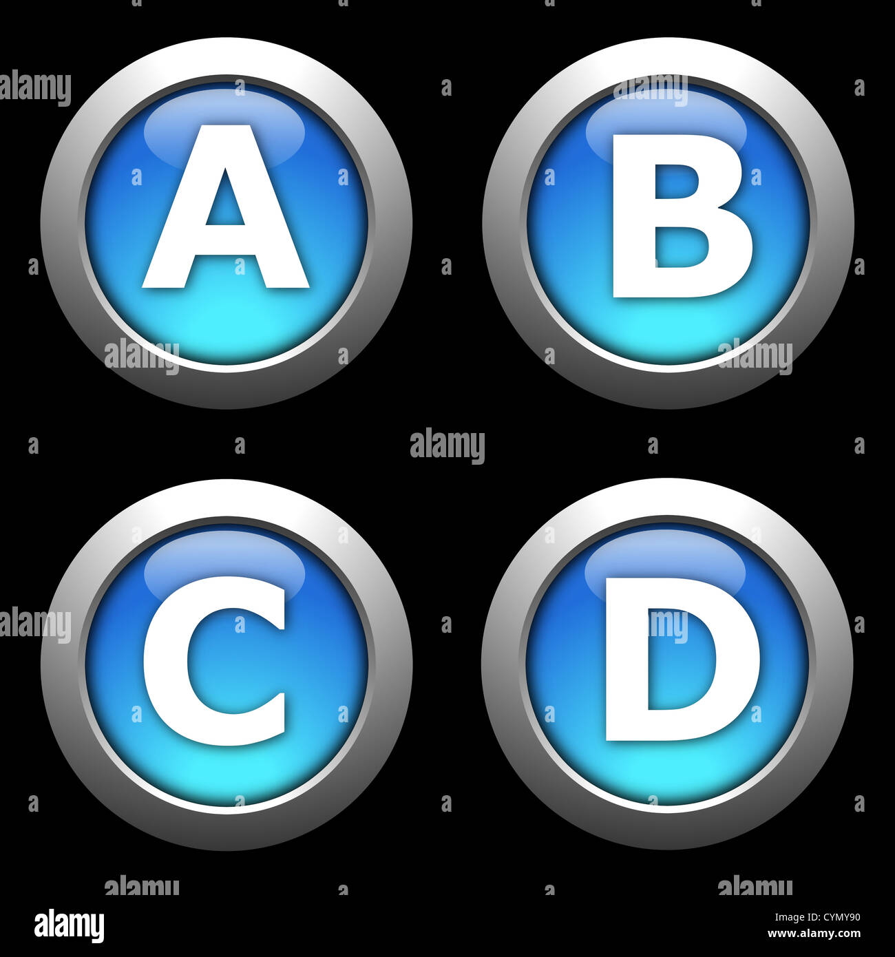 alphabet button collection isolated on black background Stock Photo - Alamy