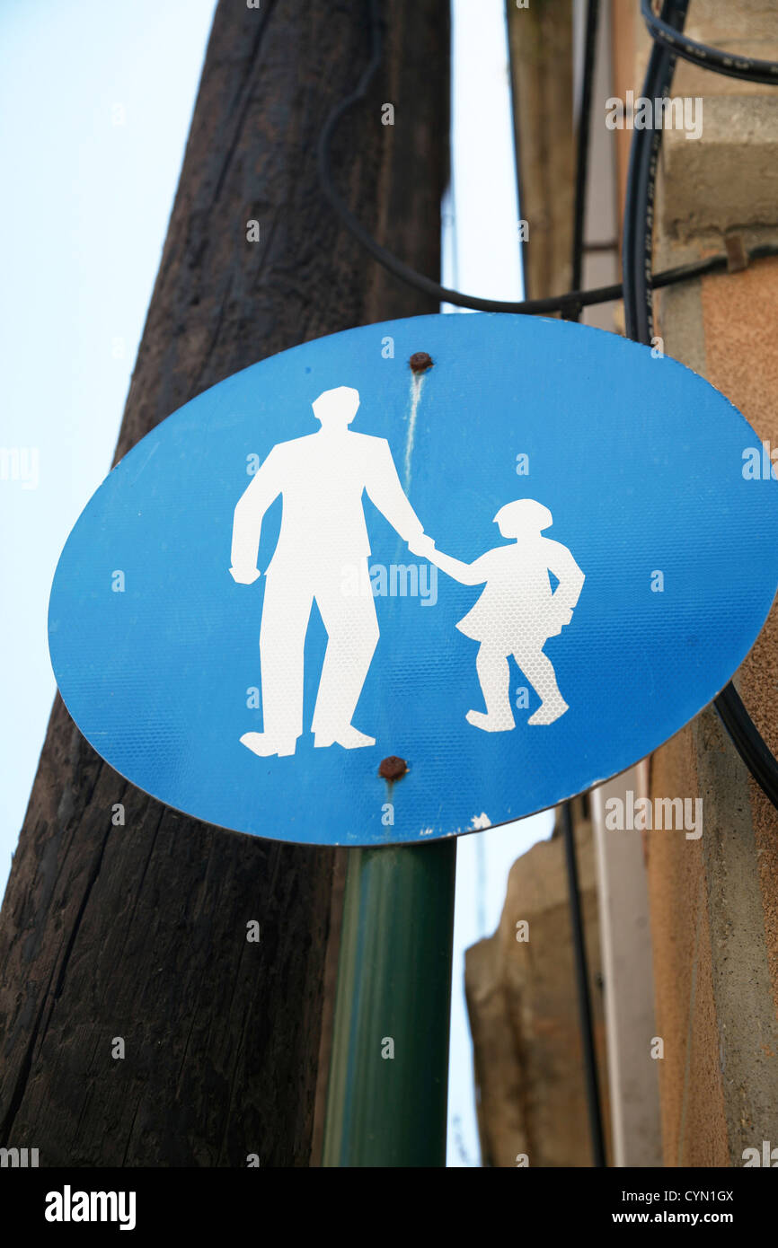 pedestrian blue sign at a retimno street in crete island Stock Photo ...
