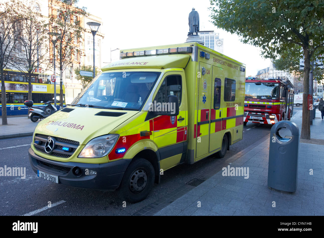 dublin fire brigade emergency ambulance on call out with fire engine ...
