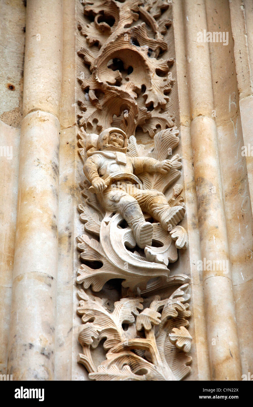 sculpture of astronaut in salamanca cathedral wall Stock Photo - Alamy