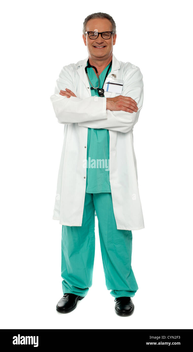 Medical expert standing with arms crossed, full length portrait Stock ...