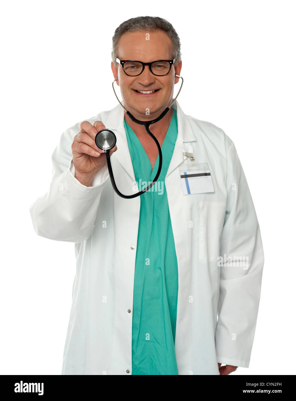 Smiling doctor checking your heartbeat with help of stethoscope Stock ...
