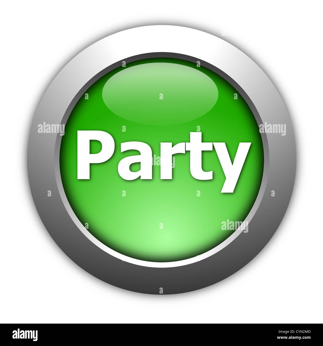 party or fun button for a happy day isolated on white Stock Photo - Alamy