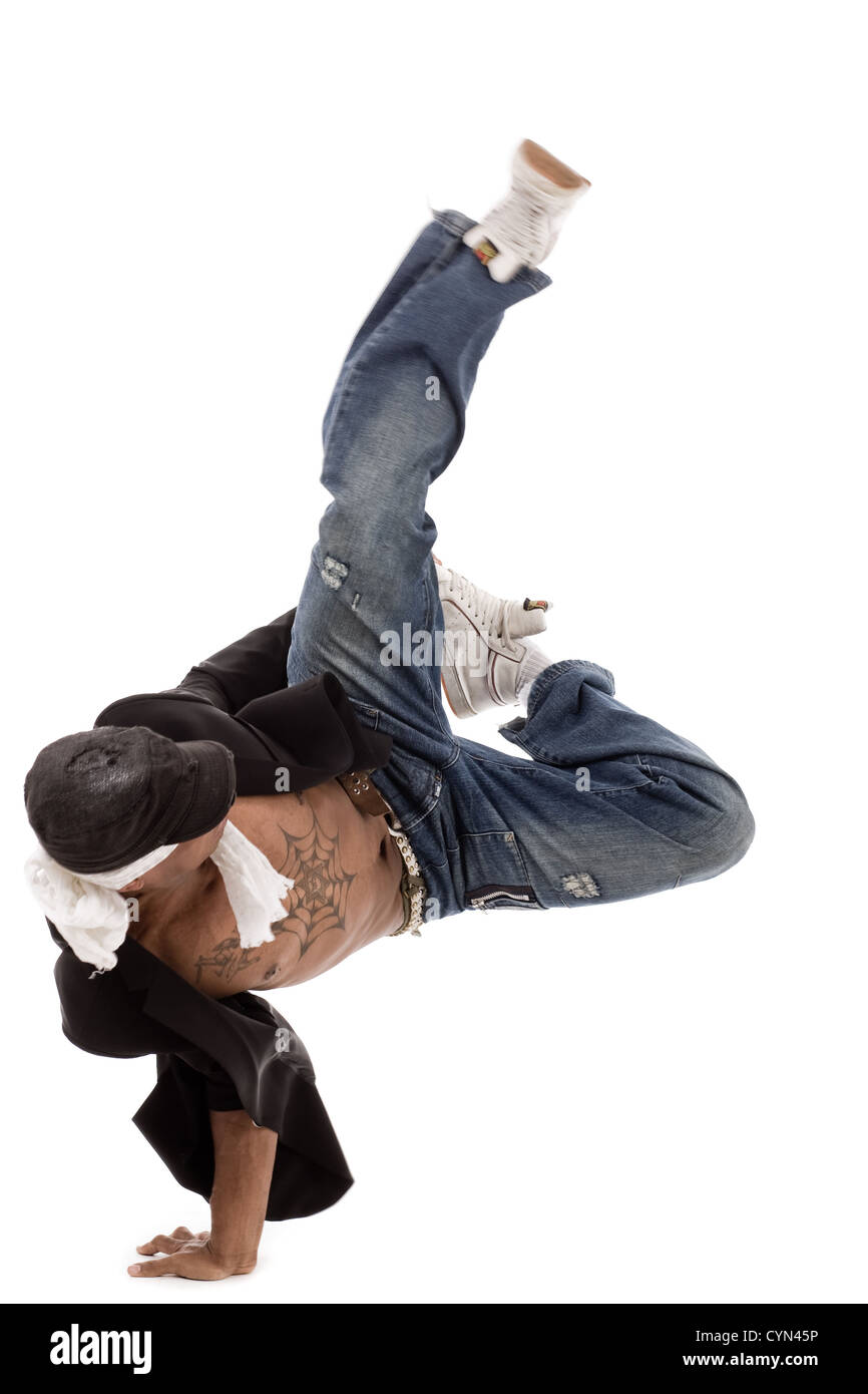 Brake dance move on isolated white background Stock Photo - Alamy