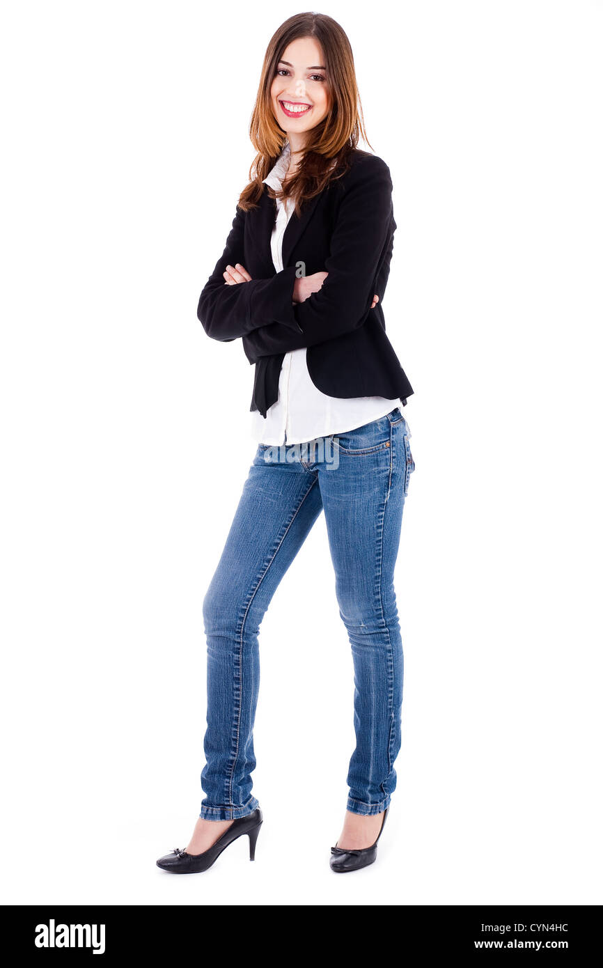 fashion female model standing on a white isolated background Stock ...