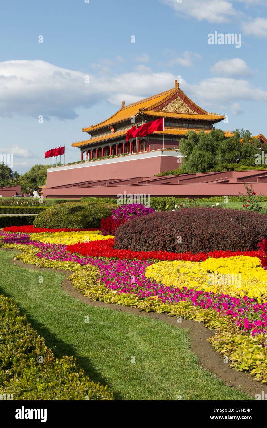 Forbidden City Temple with colorful flowers with sky in background ...