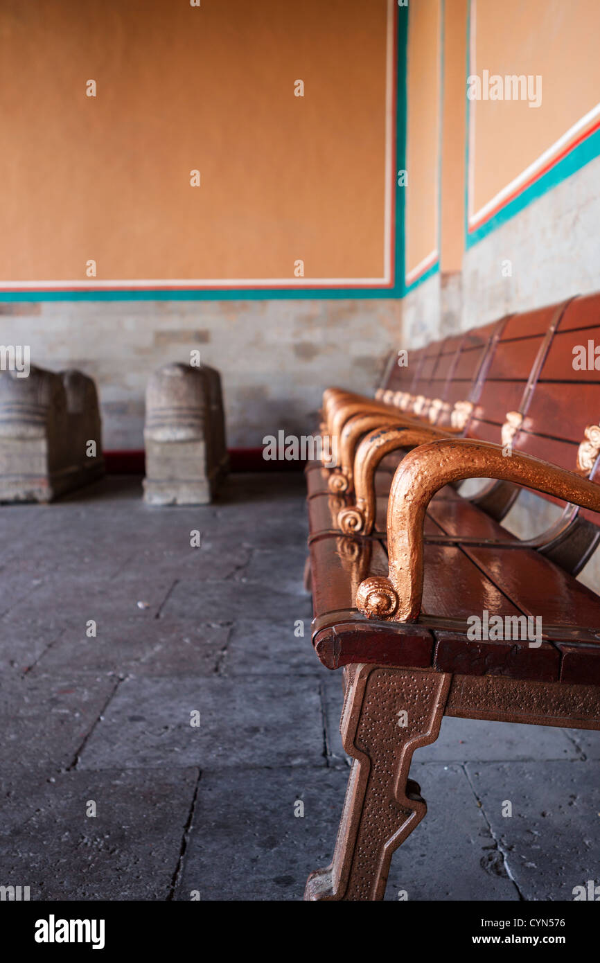 Hand crafted bench in temple of forbidden city of China Stock Photo - Alamy