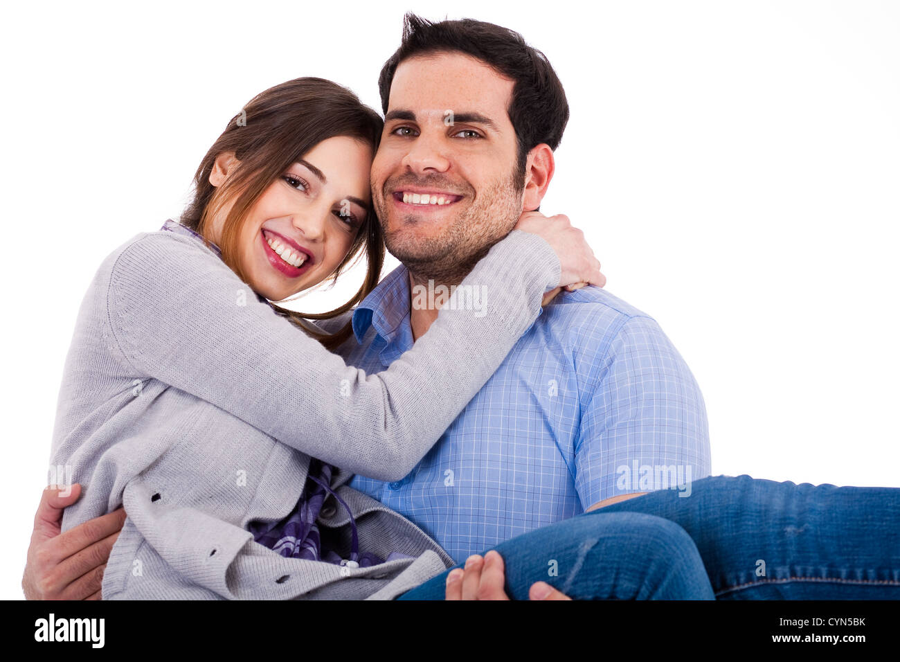 Young cheerful couples closeup shot indoor studio Stock Photo - Alamy
