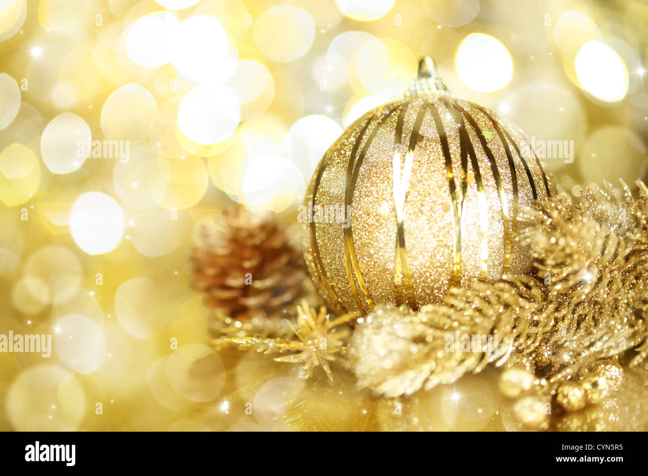 Golden Christmas decorations Stock Photo - Alamy