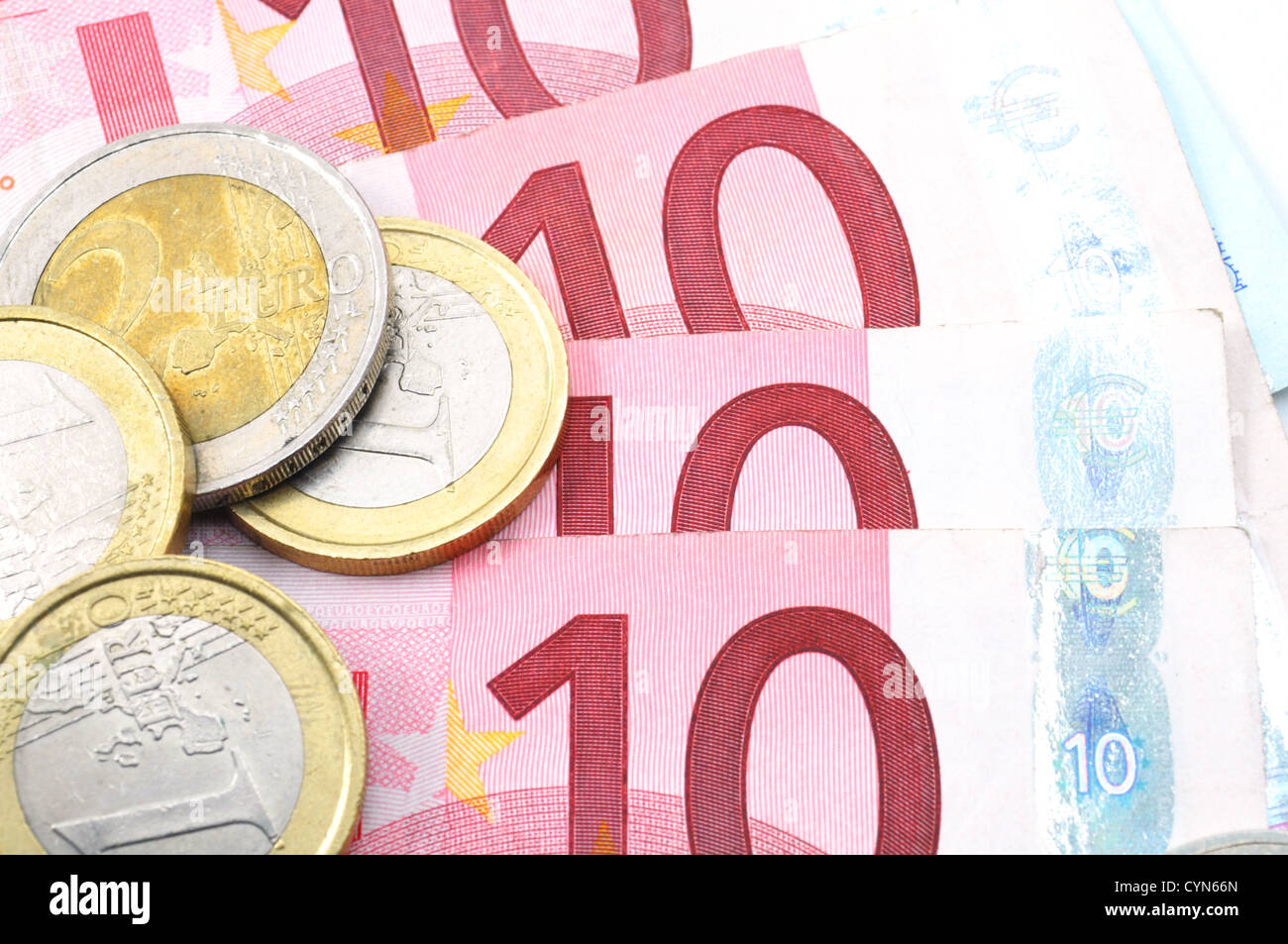 euro money background with coins and bills Stock Photo - Alamy