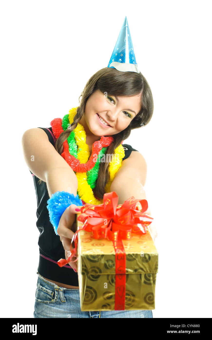 girl giving us a present Stock Photo - Alamy