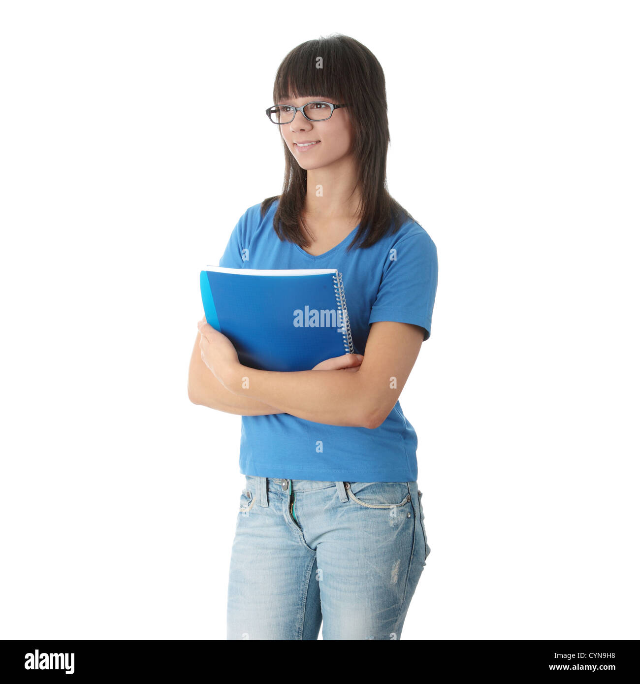 Teen student girl with note pad,isolated on white background Stock ...