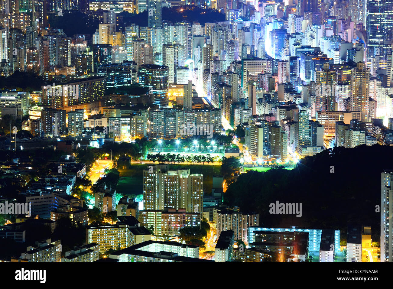 downtown in Hong Kong view from high at night Stock Photo - Alamy