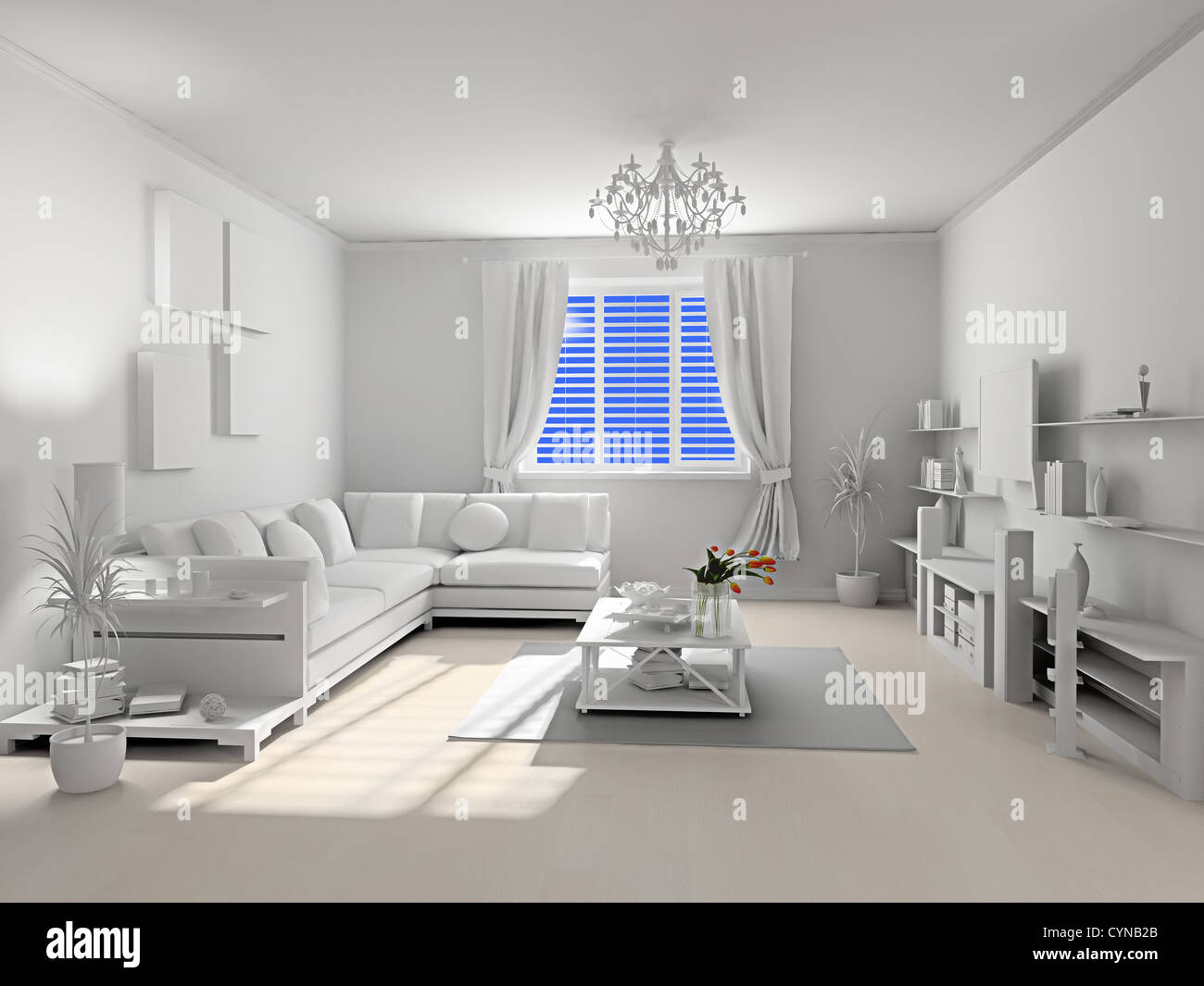 the classic blank interior with beautiful red flowers (3D Stock Photo ...