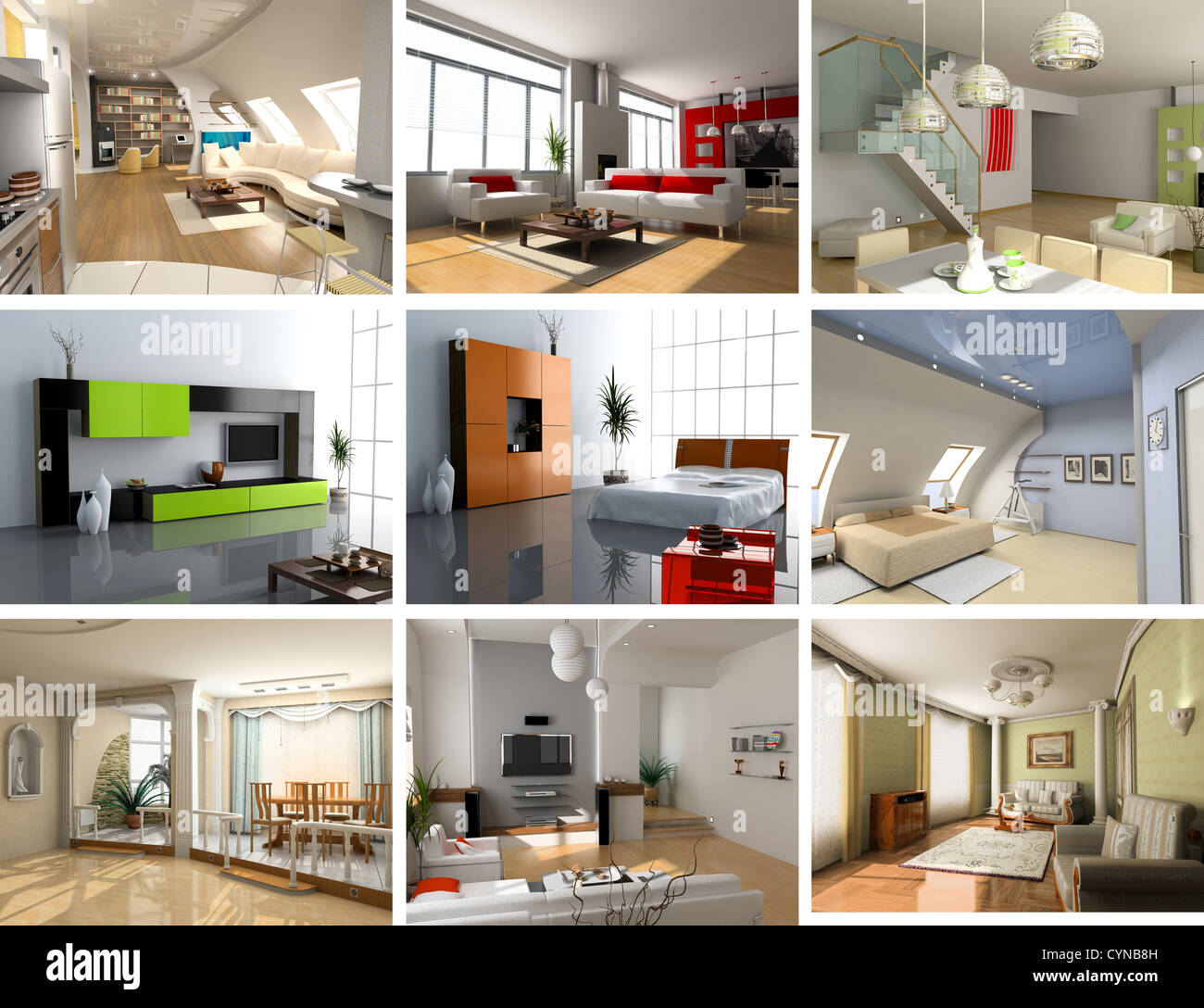 modern interiors images design set (computer generated image 3D Stock ...