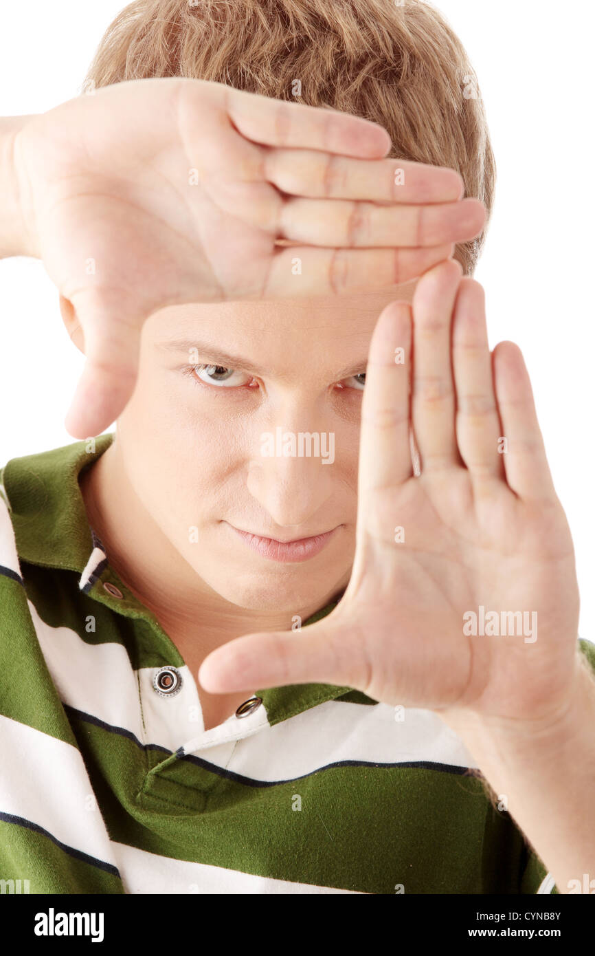 Handsome model framing his face Stock Photo - Alamy