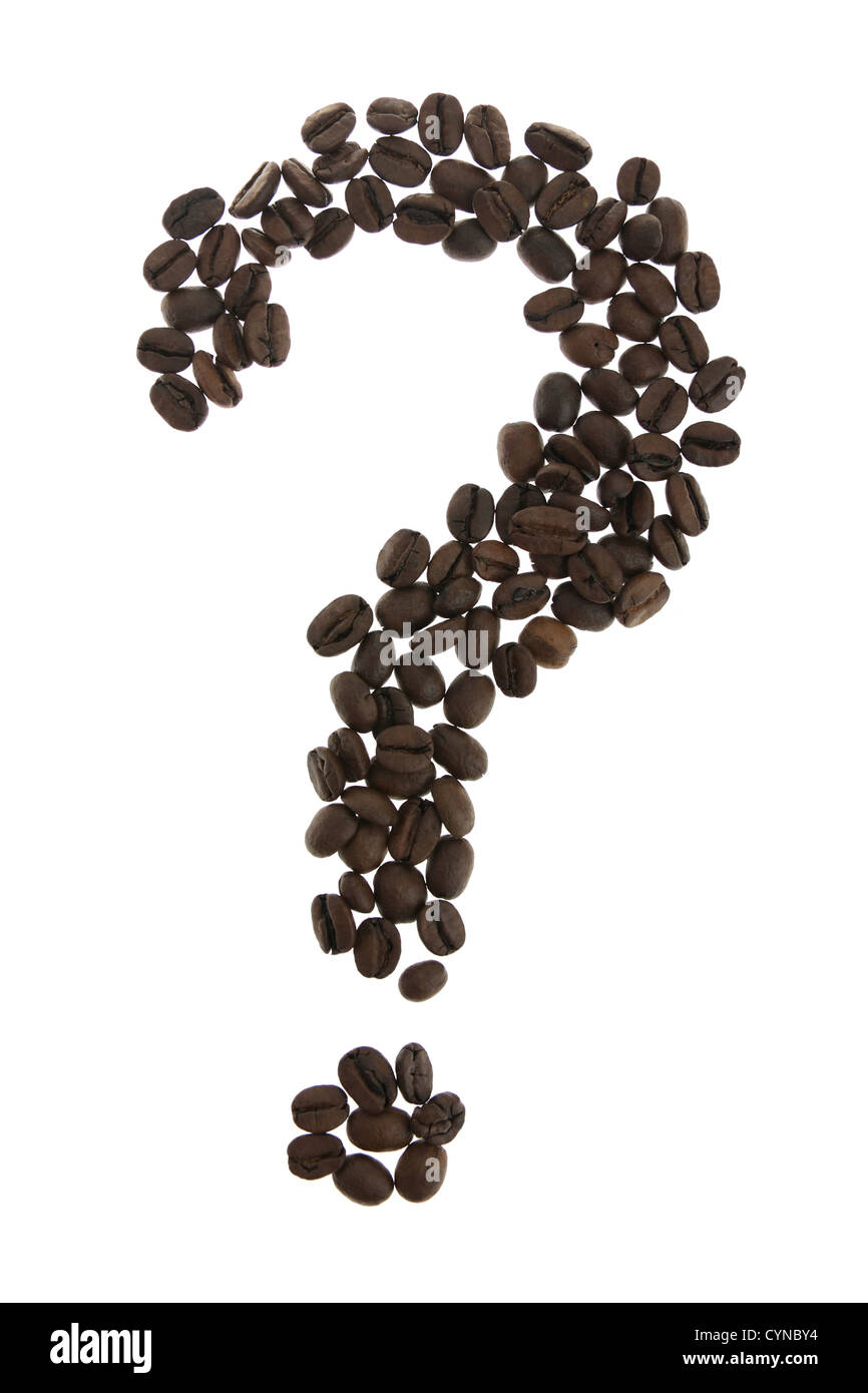 Coffe question mark isolated on white background Stock Photo - Alamy