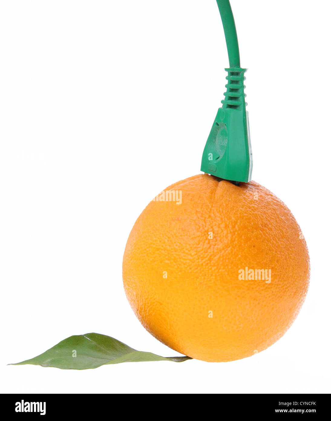 Orange with electrical cable isolated on white Stock Photo - Alamy