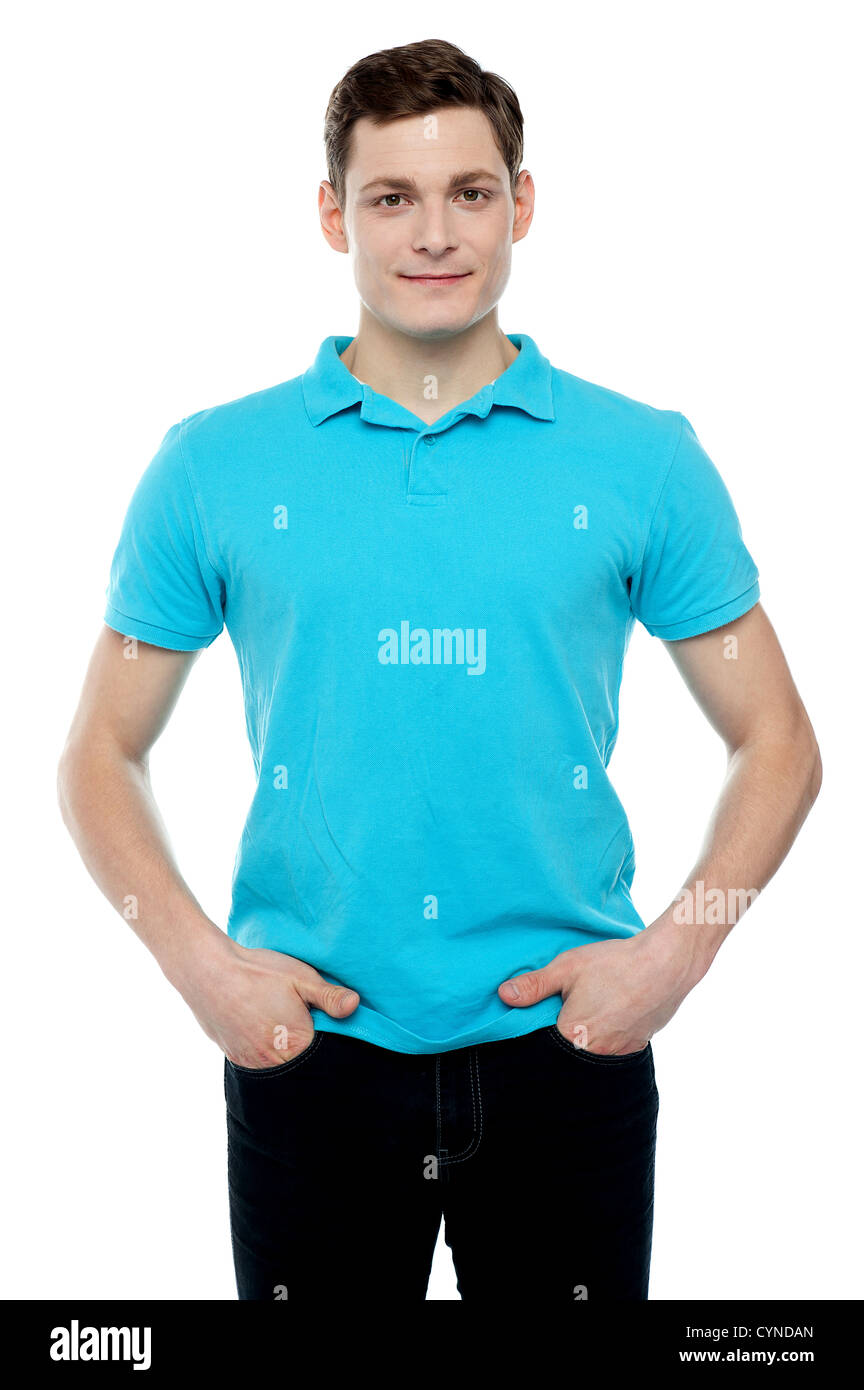 Portrait of casual young caucasian guy posing in style isolated over ...