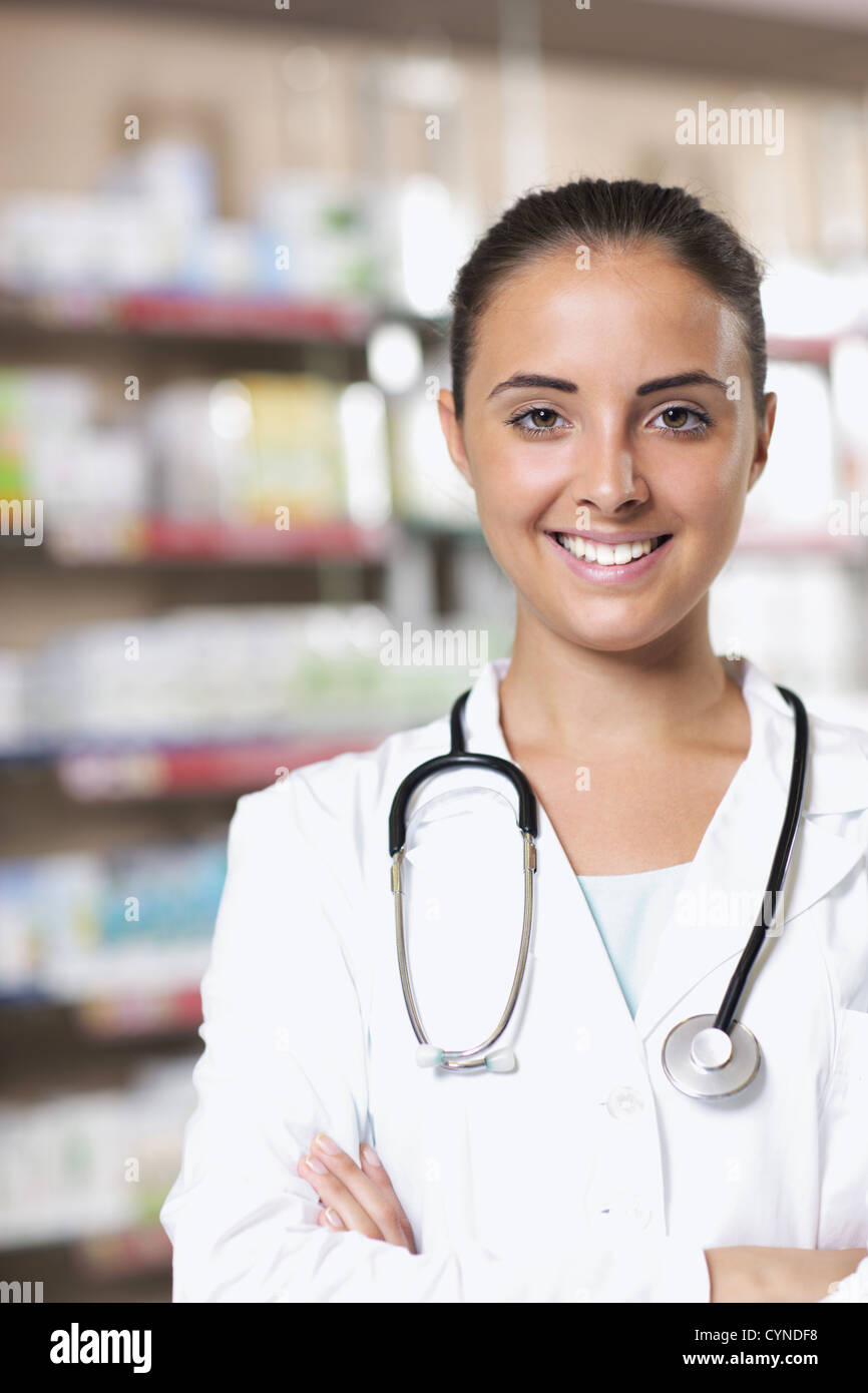 Environmental Portrait of a medical personnel, or doctor in pharmacy ...