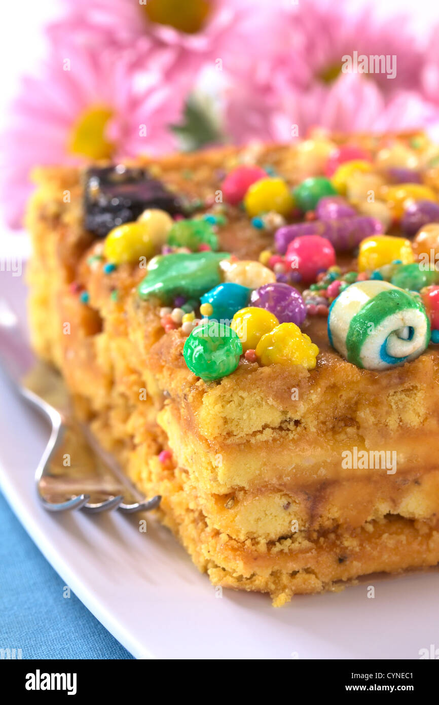 Peruvian colorful cake called Turron flavored with anis, sesame, dried ...