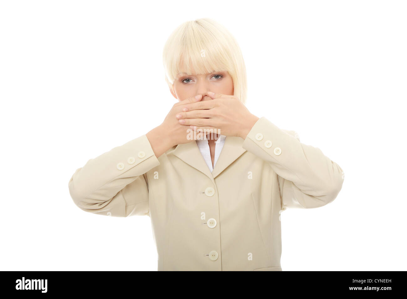 Talk no evil , isolated on white background Stock Photo - Alamy