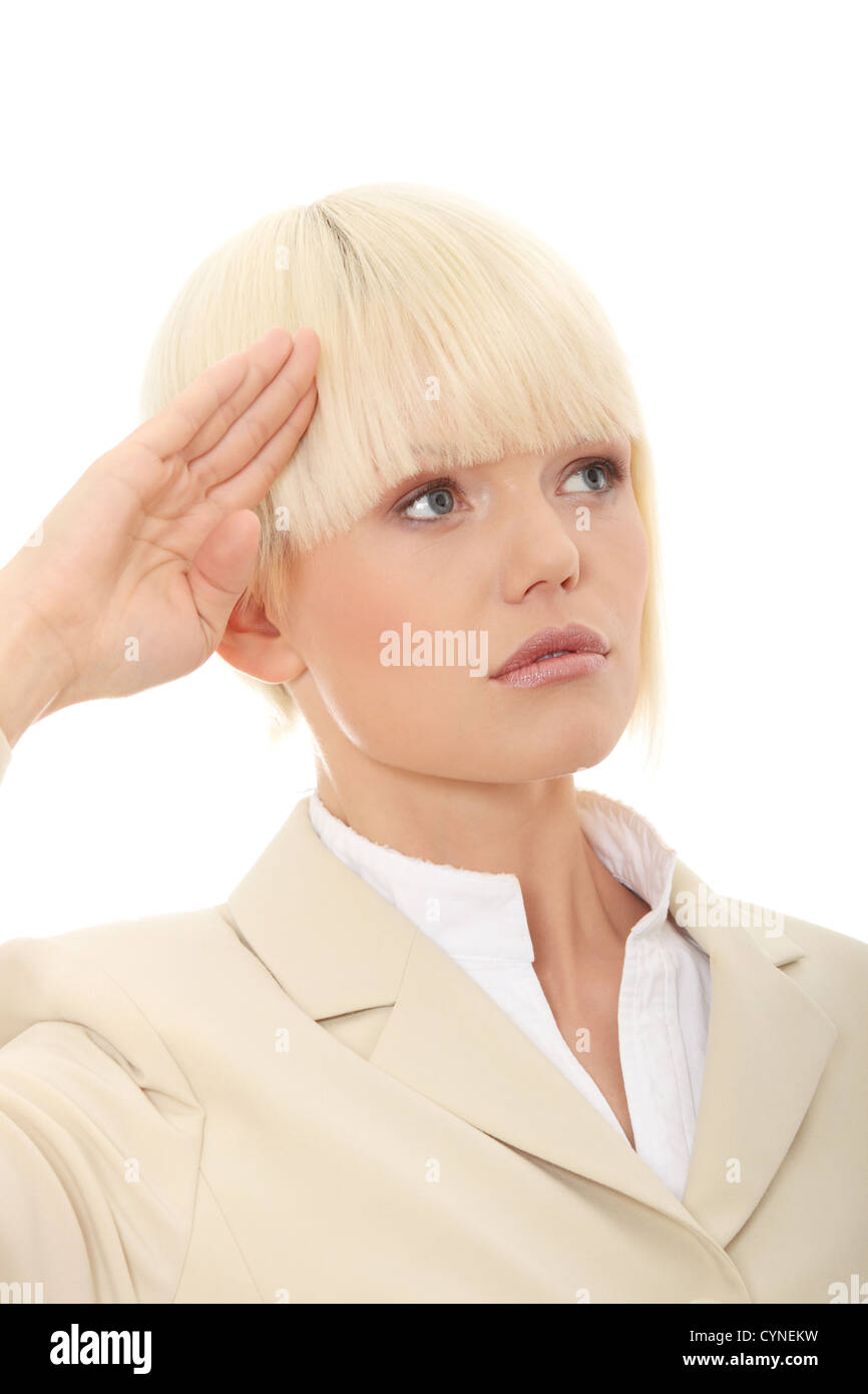 Attractive business woman saluting Stock Photo - Alamy Attractive business woman saluting Stock Photo - Alamy