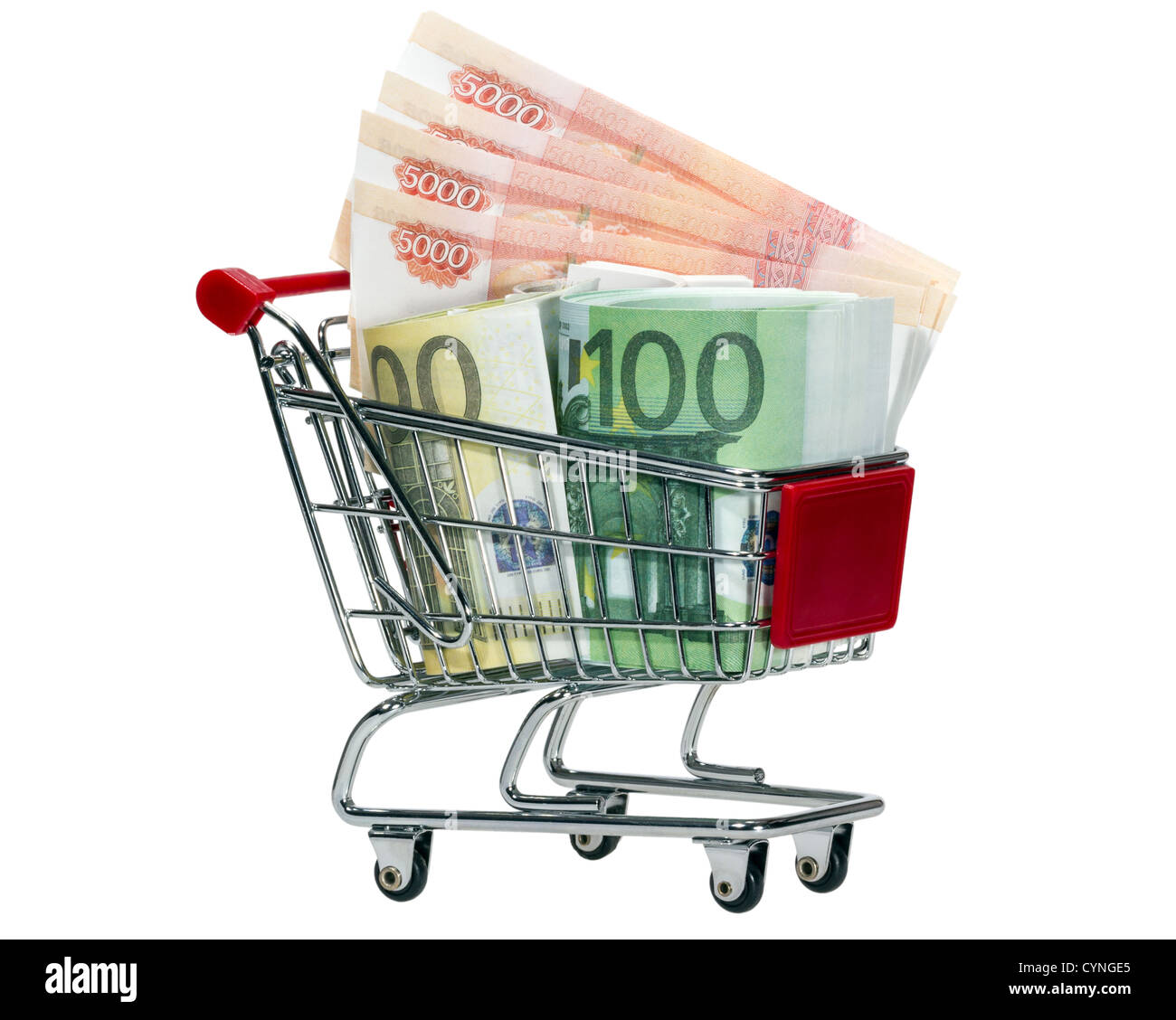 Shopping Cart with money isolated on white background Stock Photo - Alamy