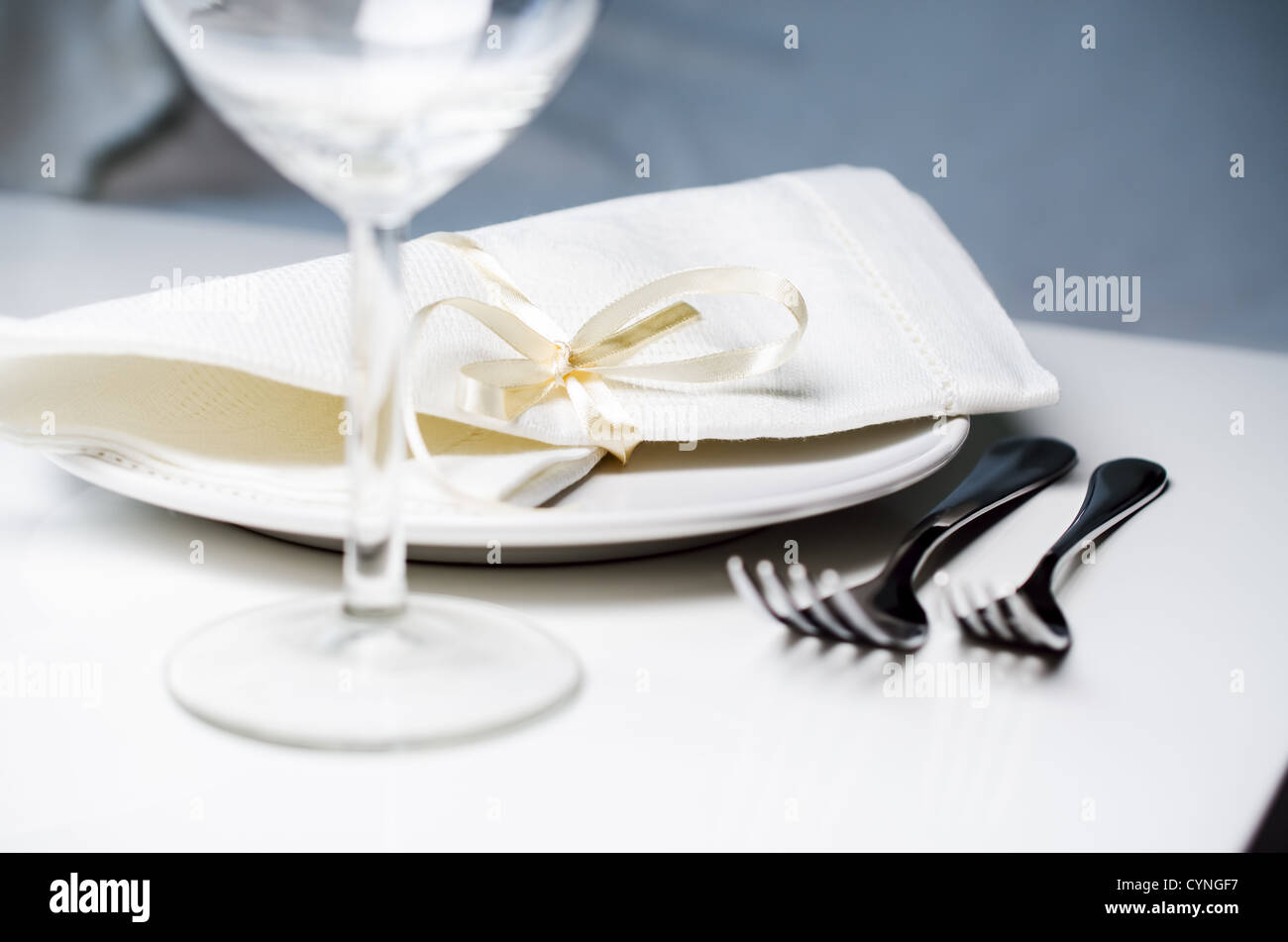 Tables set for meal close up Stock Photo - Alamy