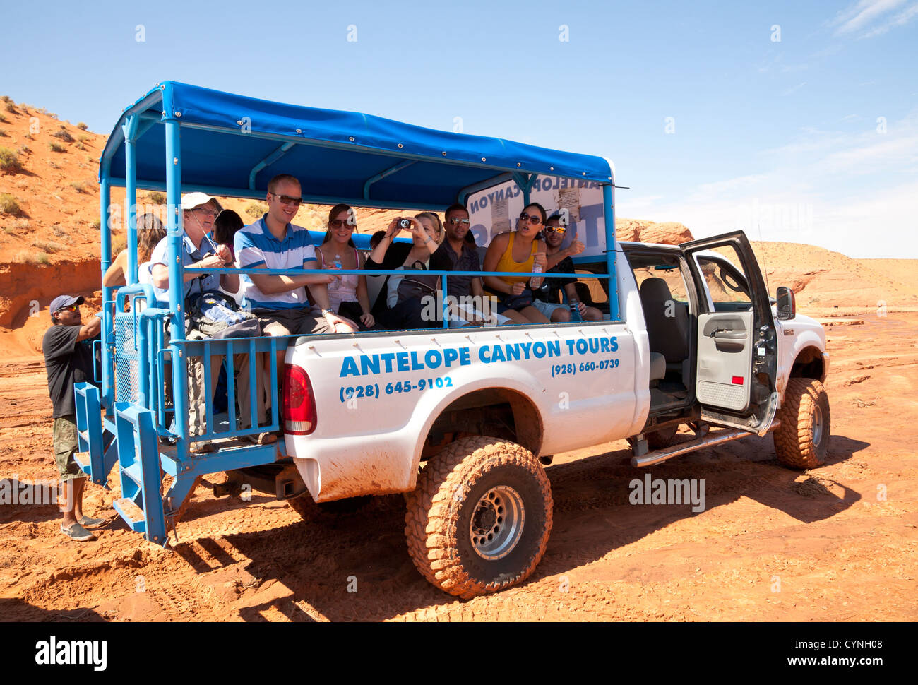 Antelope canyon tour truck full of young people Stock Photo - Alamy