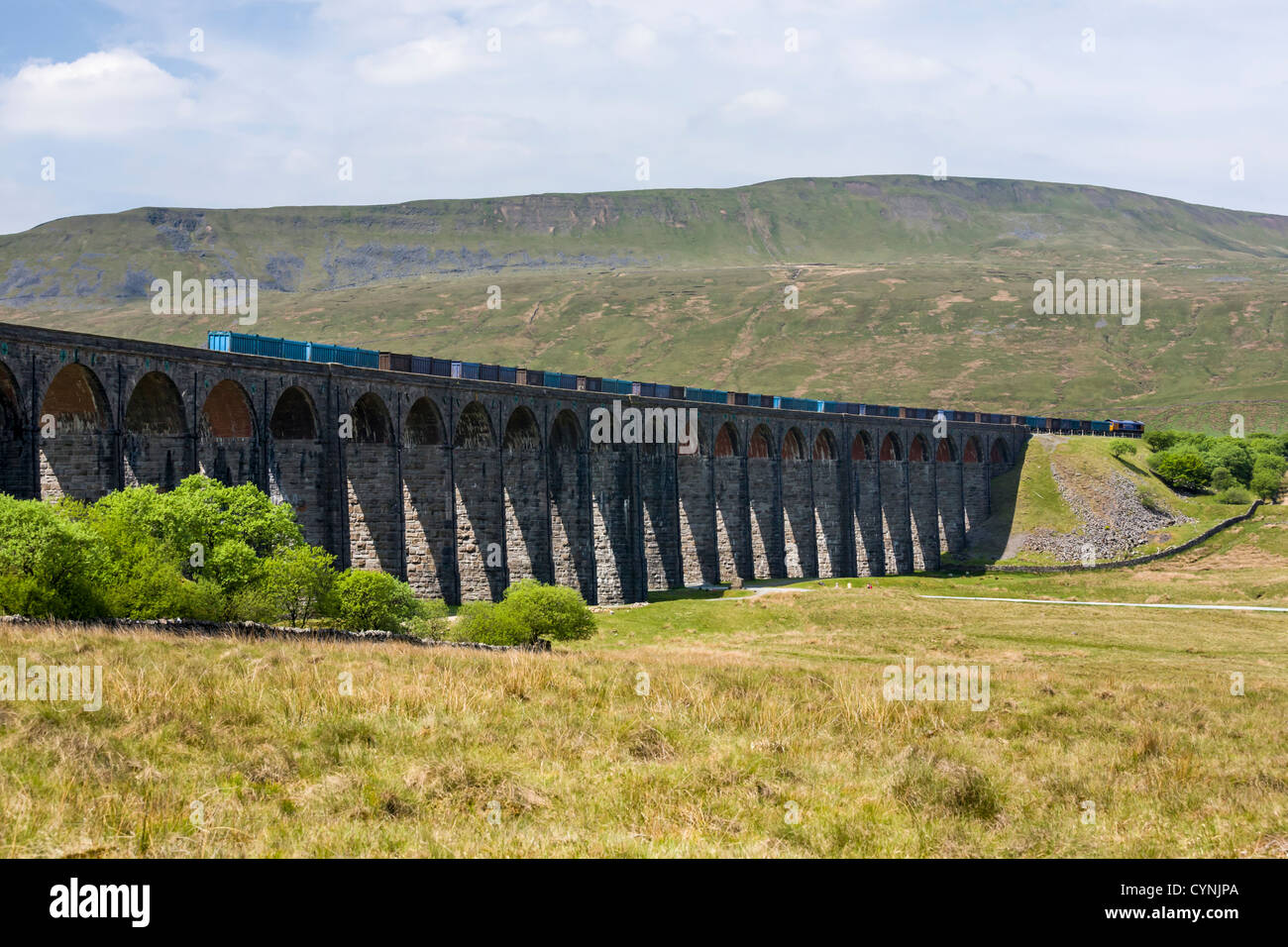 Class 66 deisel electric locomotive pulling a freight train over ...