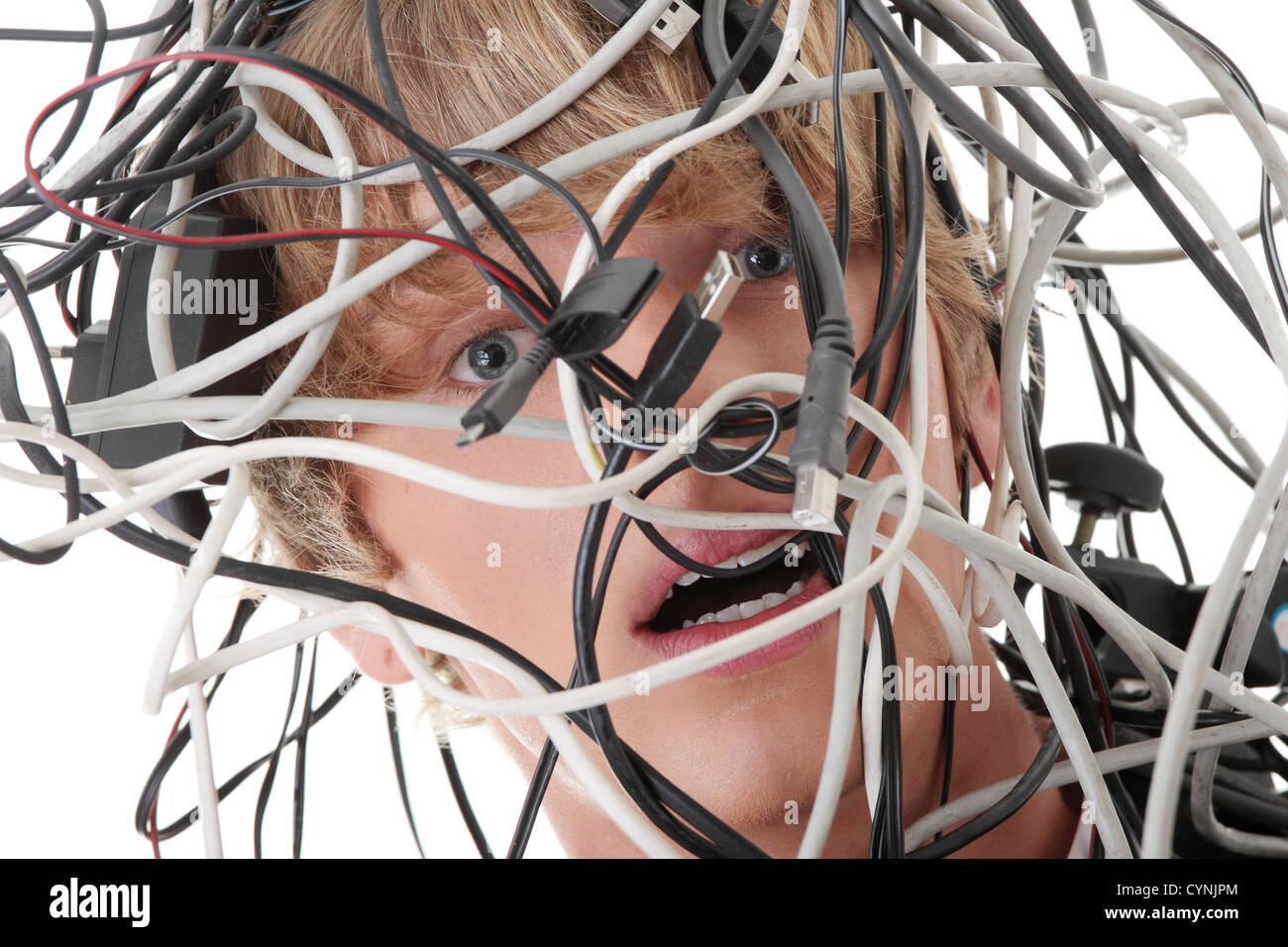 Cable chaos person hi-res stock photography and images - Alamy