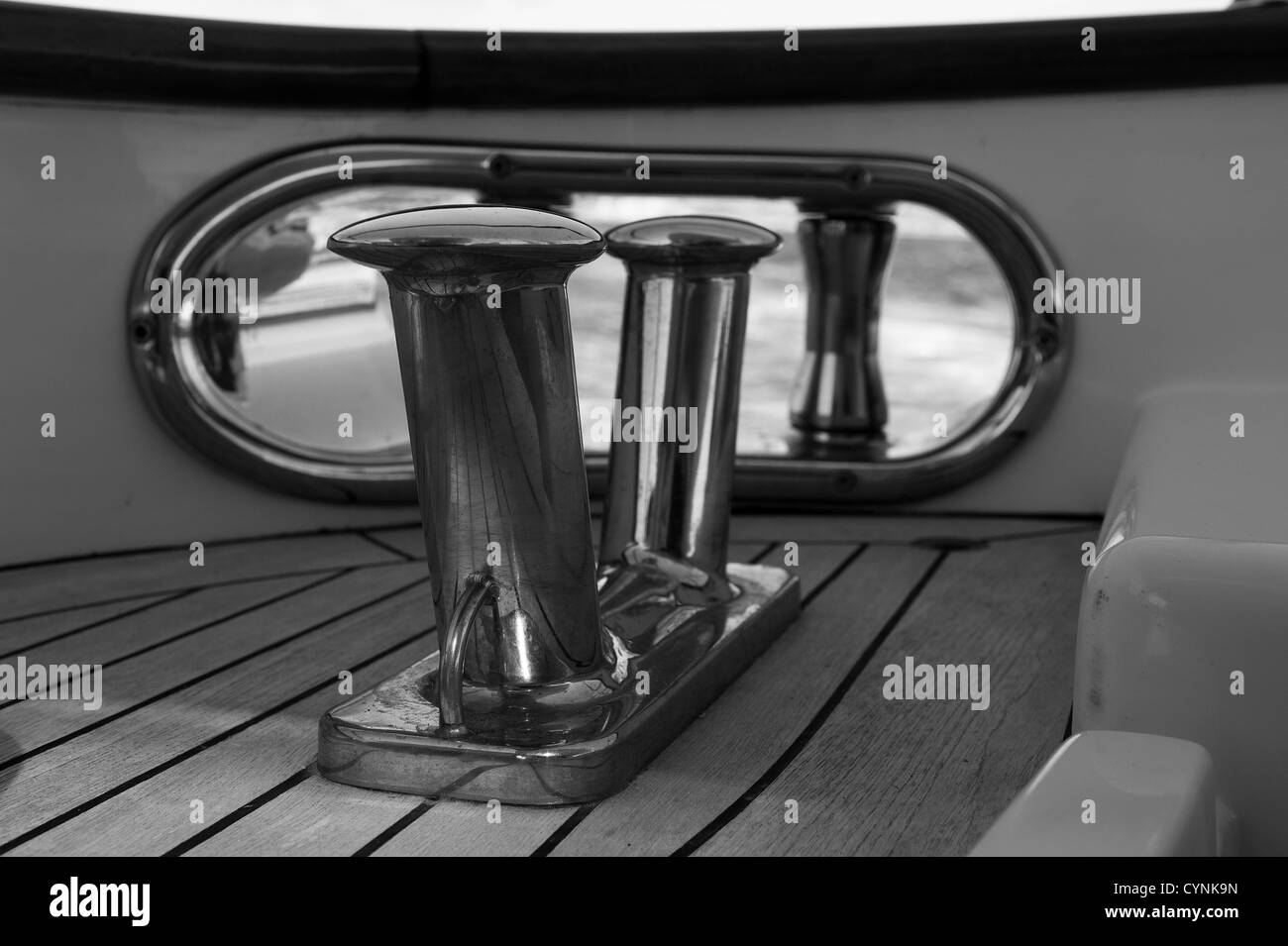 Fairlead and cleat on super yacht Stock Photo - Alamy