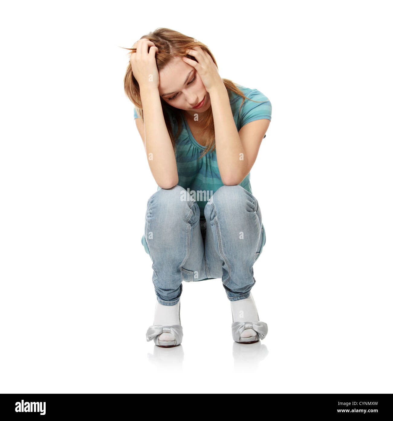Young beautiful woman in depression, isolated on white Stock Photo - Alamy