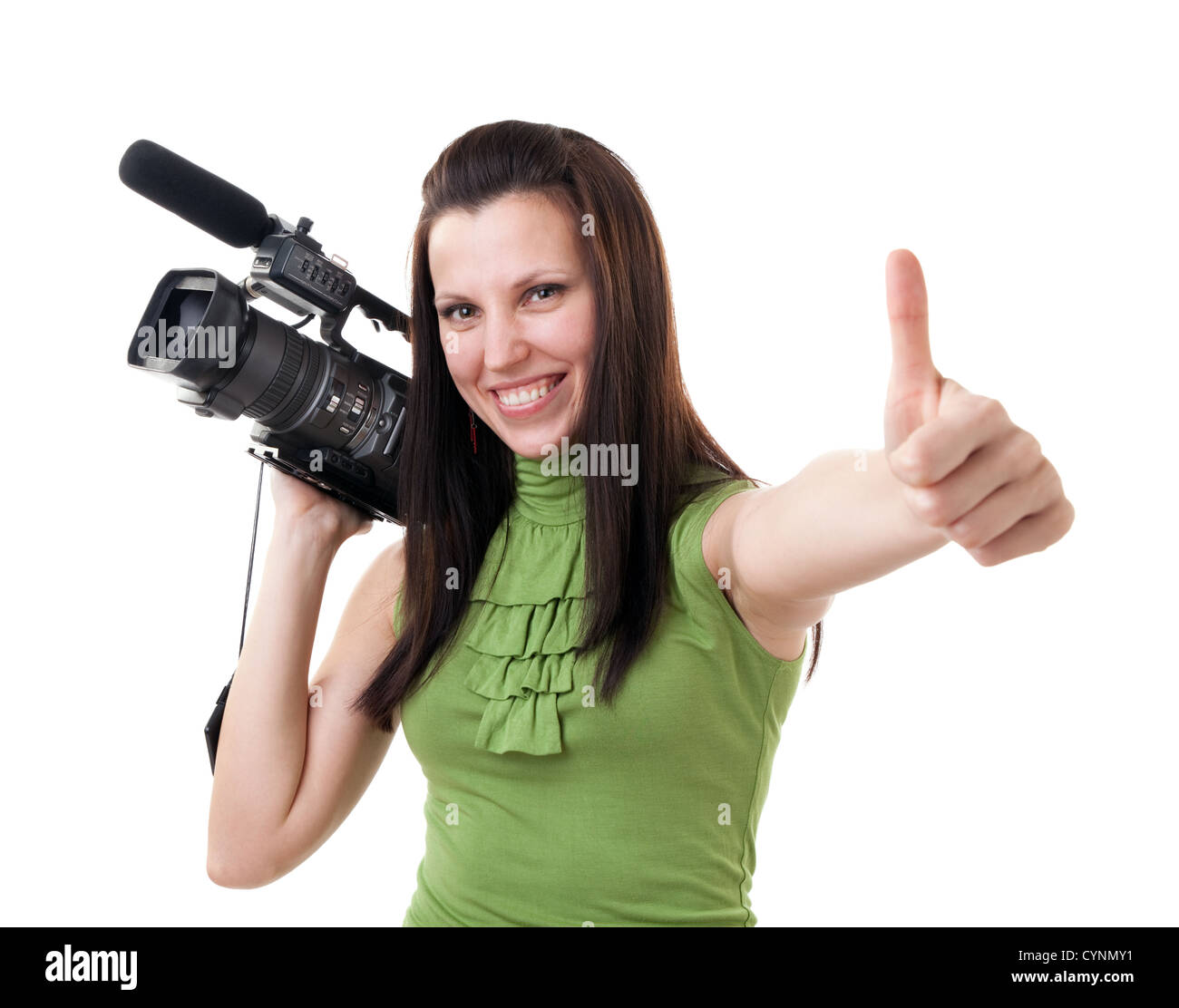 pretty girl holding camcorder isolated on white Stock Photo - Alamy
