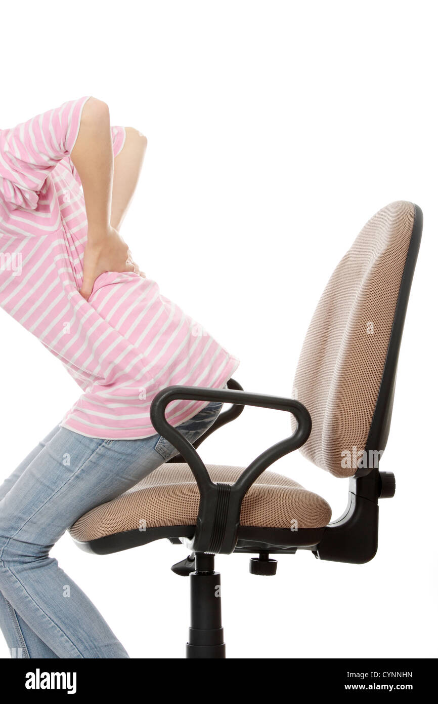 Teen student woman with back pain isolated Stock Photo - Alamy