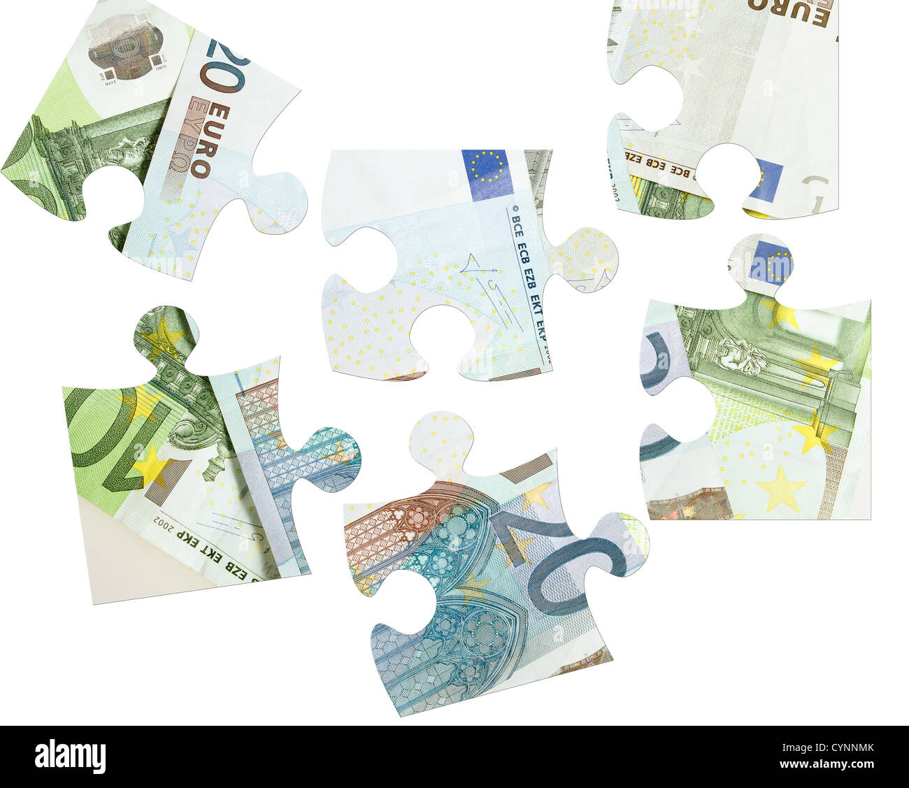 pieces of Euro banknotes puzzles on white background Stock Photo - Alamy
