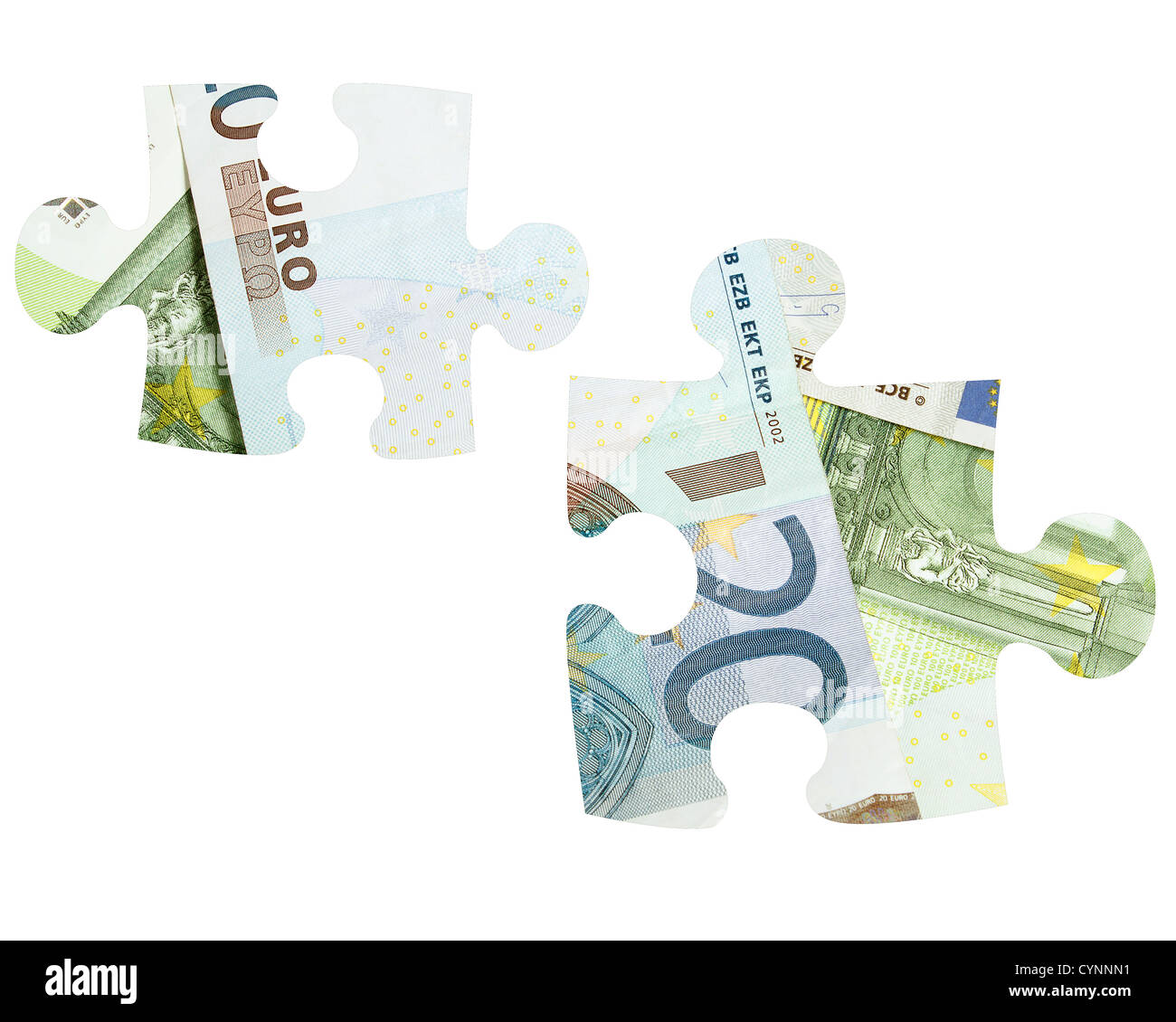 pieces of Euro banknotes puzzles on white background Stock Photo - Alamy