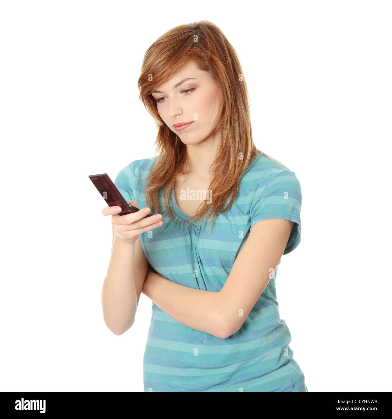 Teen girl using cell phone, isoalted on white Stock Photo - Alamy