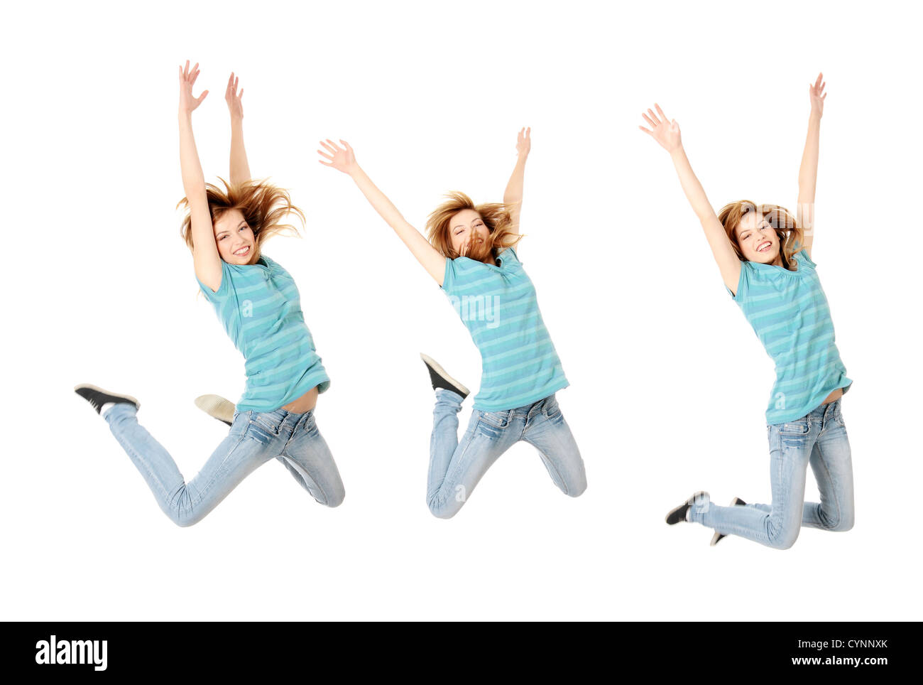 Jumping happy teen girl, isolated on white background Stock Photo - Alamy