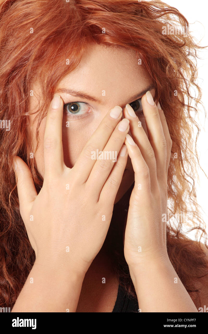 Young woman portrait - with face expression - scared Stock Photo - Alamy