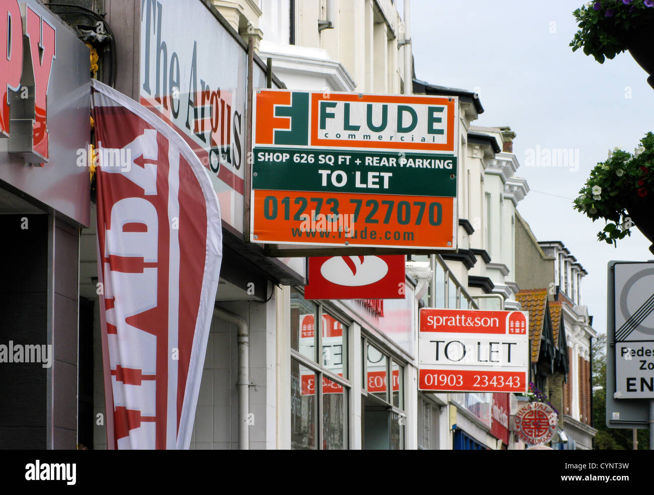 High street in Worthing town centre West Sussex with to let boards UK ...