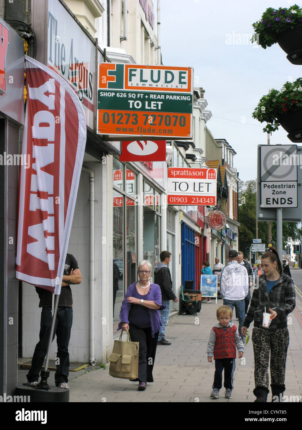 High street in Worthing town centre West Sussex with to let boards UK ...